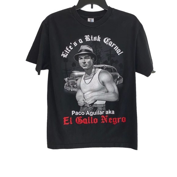 Tops | Lifes A Risk Carnal Paco Aguilar Blood In Blood Out Black Tshirt ...